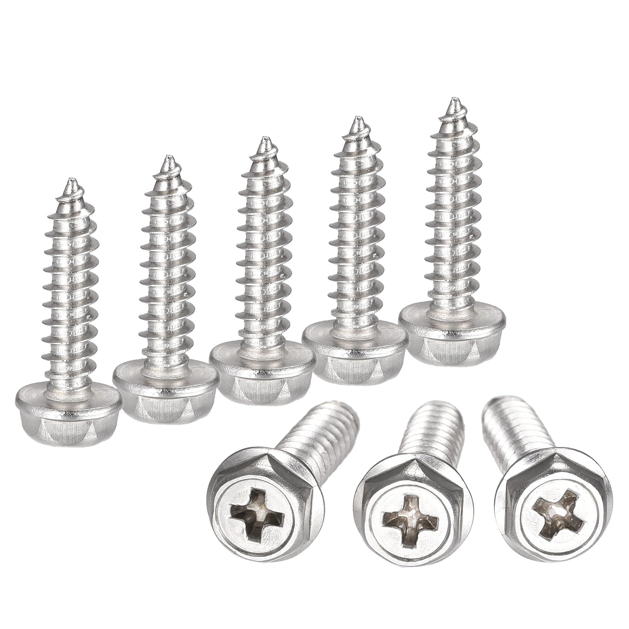 uxcell Phillips Hex Washer Self Tapping Screws, M5 x 20mm 304 Stainless Steel Hex Flange Sheet Metal Screw 25pcs