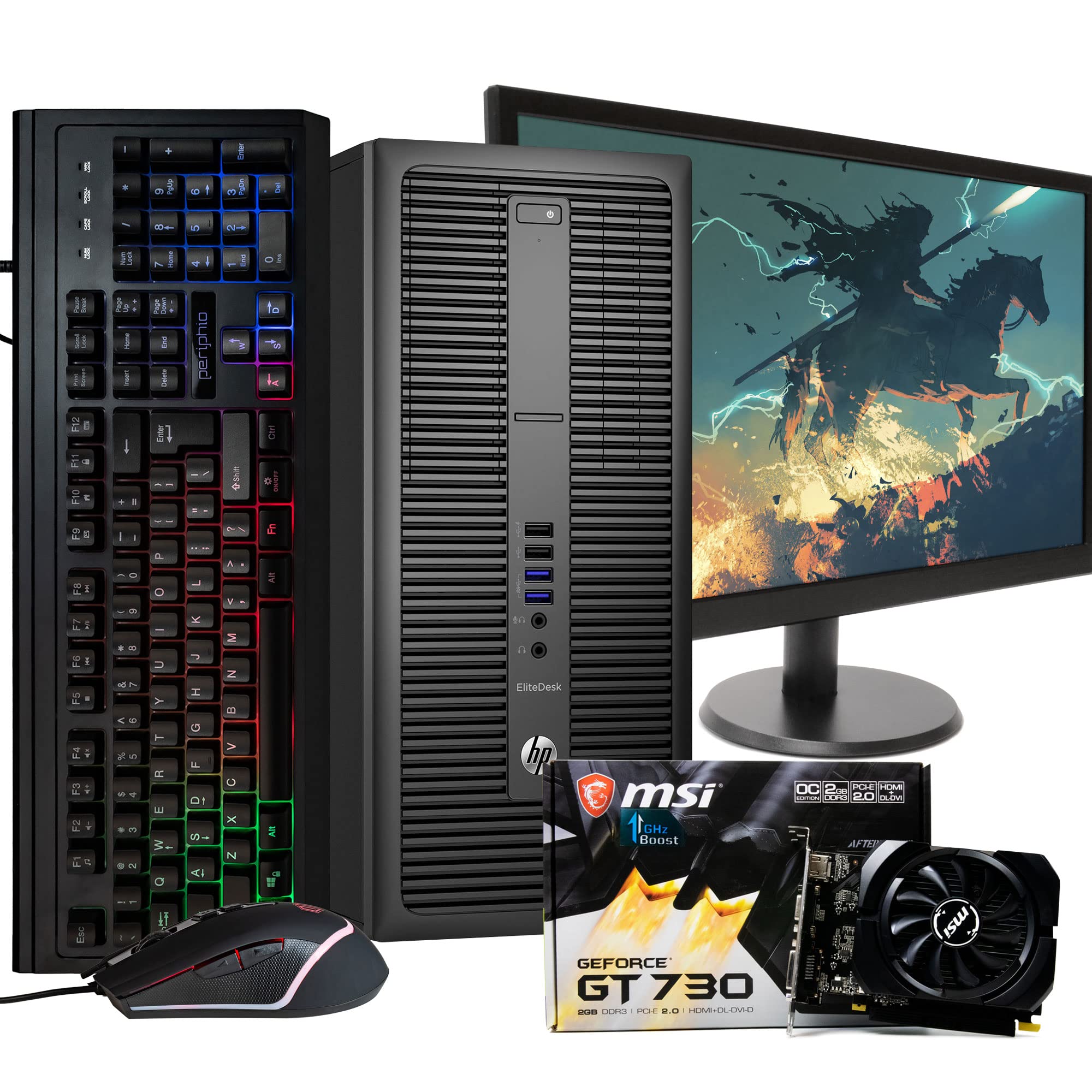 HP Gaming PC Computer, Quad-Core Intel i5, NVIDIA GeForce GT 730 2GB, 16GB DDR3 RAM, 1TB SSD, WiFi, Windows 10, Includes 24 Inch Monitor, Rainbow Keyboard and Mouse (Renewed)