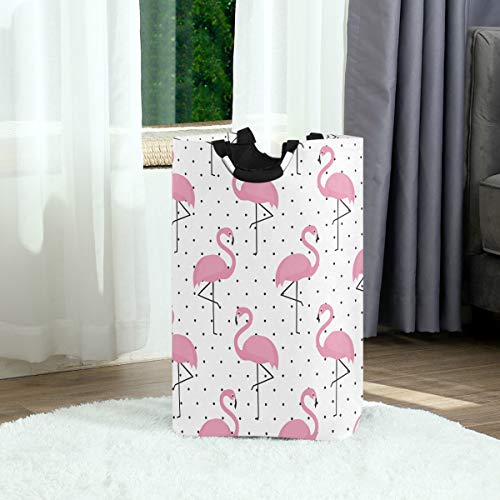 ALAZA Pink Flamingo Polka Dot Bird Laundry Basket Hamper Large Storage Bin with Handles for Gift Baskets, Bedroom, Clothes