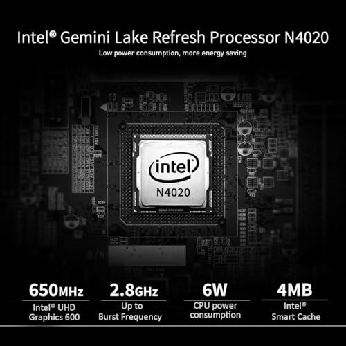 T5 Mini PC,Intel Processor N4020(up to 2.8GHz,4M Cache),Mini Computer with 4GB RAM+64GB eMMC,Dual Screen Display,HDMI+DP,USB3.0,2.4G/5GHz Dual WiFi 5, BT5.0,Gigabit Ethernet,Auto Power On