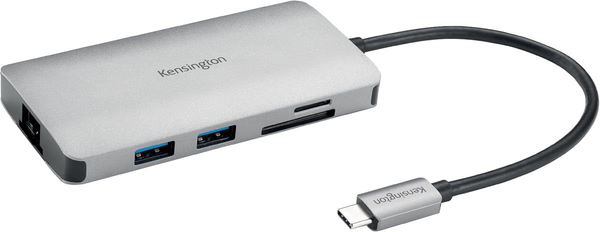 Kensington UH1400P 8-in-1 USB-C Hub with 85W Pass Through Charging Power Delivery, 4K 60Hz HDMI, Ethernet, MicroSD Card, 3 USB-A 3.2 for M1 /M2 Macbook Pro Air, HP, Lenovo, iPad Pro, Silver (K33820WW)