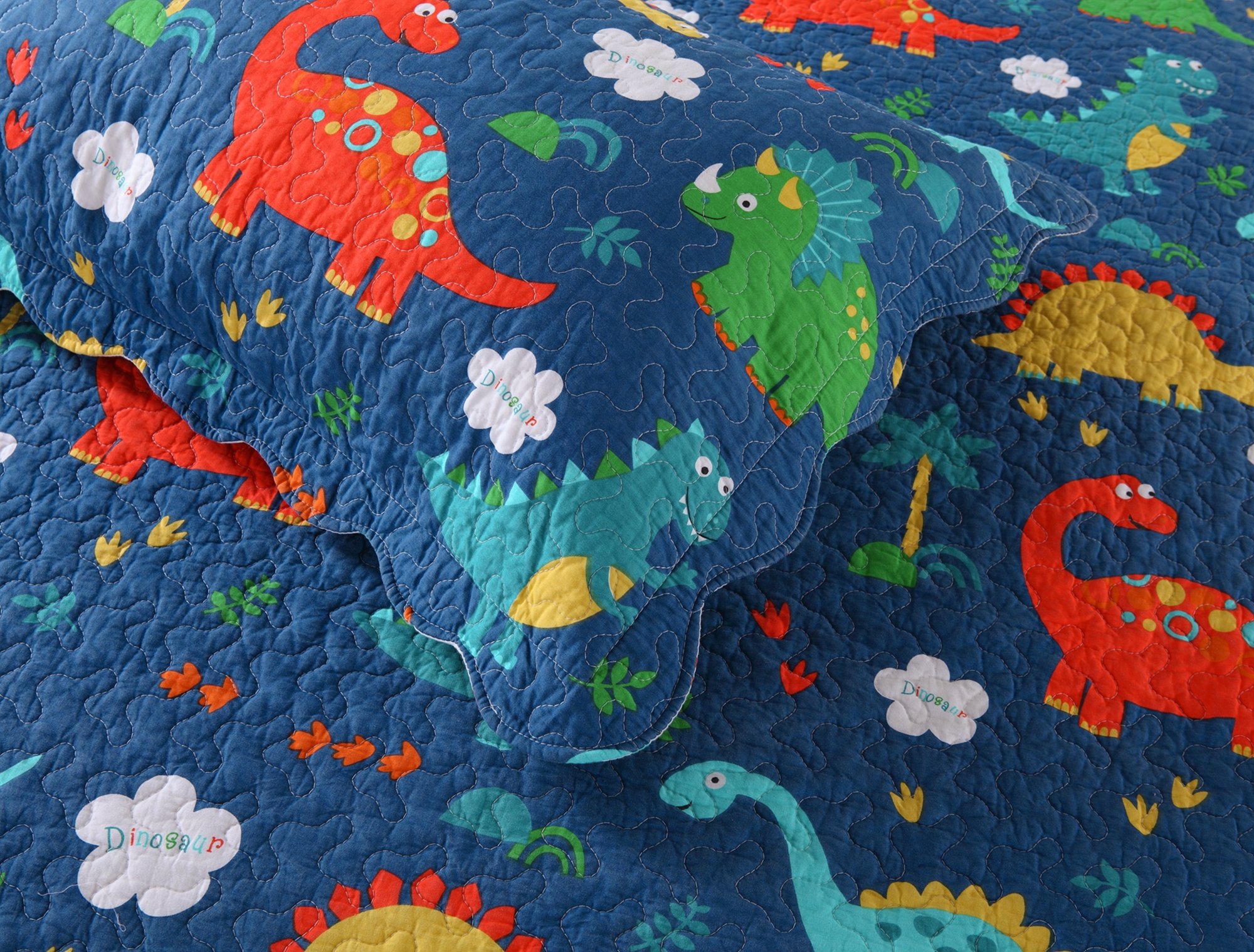 100% Cotton 2 Piece Kids Quilt Bedspread Comforter Set Throw Blanket for Teens Boys Girls Kids Beds Bedding Coverlet Dinosaur (Full)