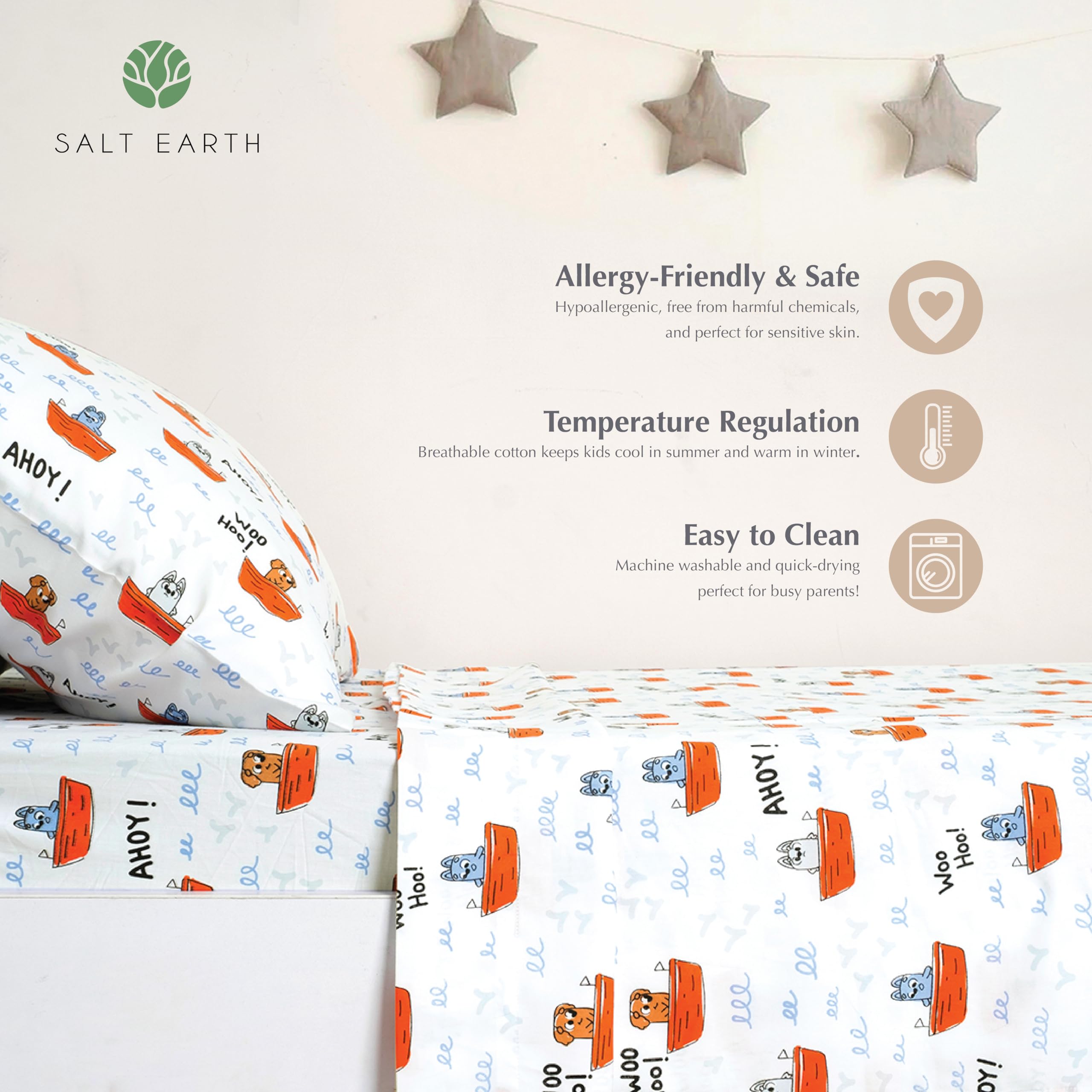 100% Cotton 210TC Salt Earth Kids Bedsheet, Twin Sheets Set for Toddler bed, 3 Piece Bedding Set Including Flat Sheet, Fitted Sheet, and Pillowcase, Themed Cute Sheets for a Playful Kids Bed (Unicorn)