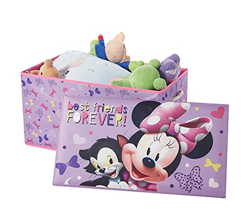 Disney Minnie Mouse Collapsible Toy Storage Bench and Ottoman – Durable and Functional, 14.5" H x 14.5" D x 25" L, Perfect for Kids' Rooms