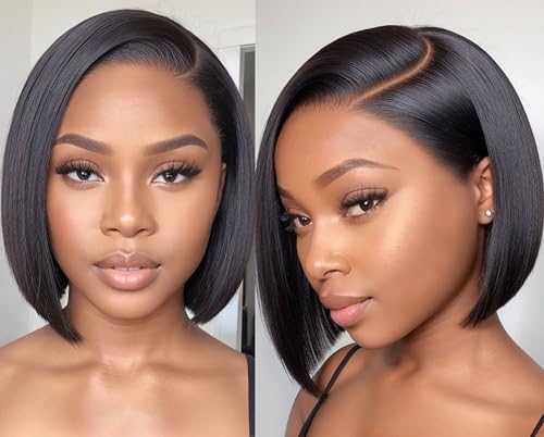 Aligrace 4x4 Bob Wig Human Hair 4x4 HD Lace Front Wigs Human Hair Side Part Frontal Bob Wig, Glueless Short Bob Closure Wigs Human Hair for Black Women Pre Plucked 180 Density 10 Inch