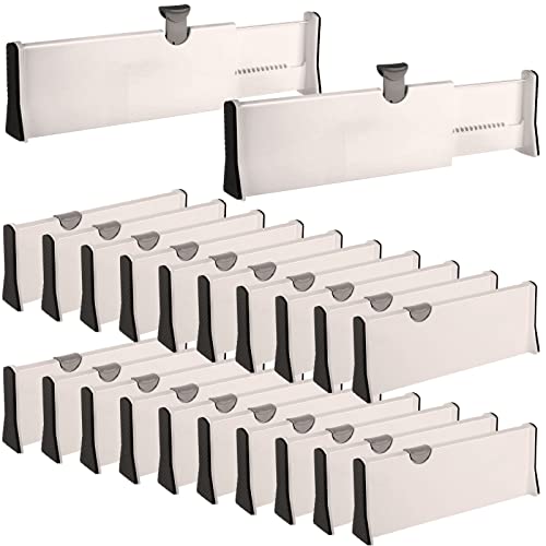 20 Pack Adjustable Drawer Divider Organizers 4'' High Expandable 11-17'' Dresser Drawer Separators Plastic Drawer Organizers Drawer Dividers for Clothes Organization Office Bedroom Bathroom (Beige)
