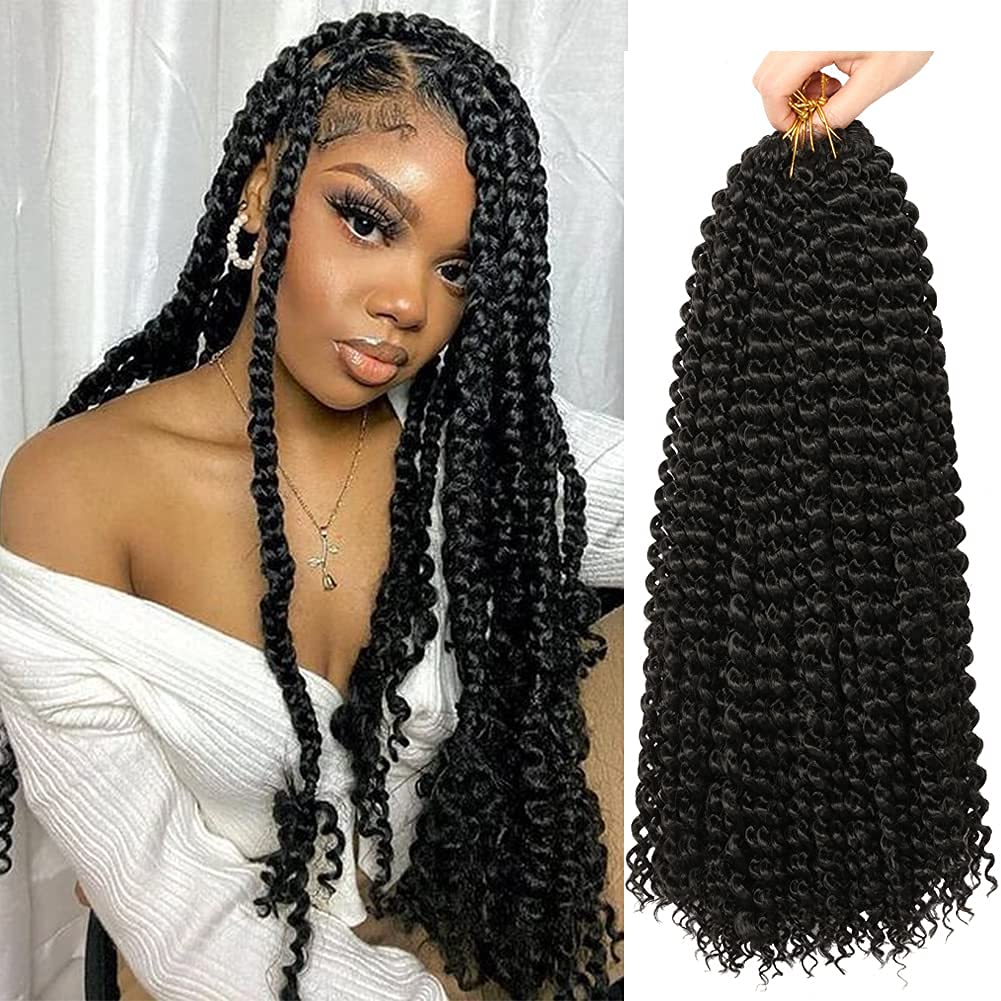 Passion Twist Hair 18 Inch Water Wave Crochet Hair 6 Packs Passion Twists Crochet Hair Long Braiding Hair Bohemian Synthetic Hair Extensions(18inch, #1B)