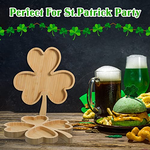 2 Pcs Large Clover Shaped Serving Plates Wooden Shamrock Sectional Serving Tray St Patrick's Day Four Leaves Shaped Platters Irish Serving Dishes Appetizer Section Platter for St Patrick's Supplies