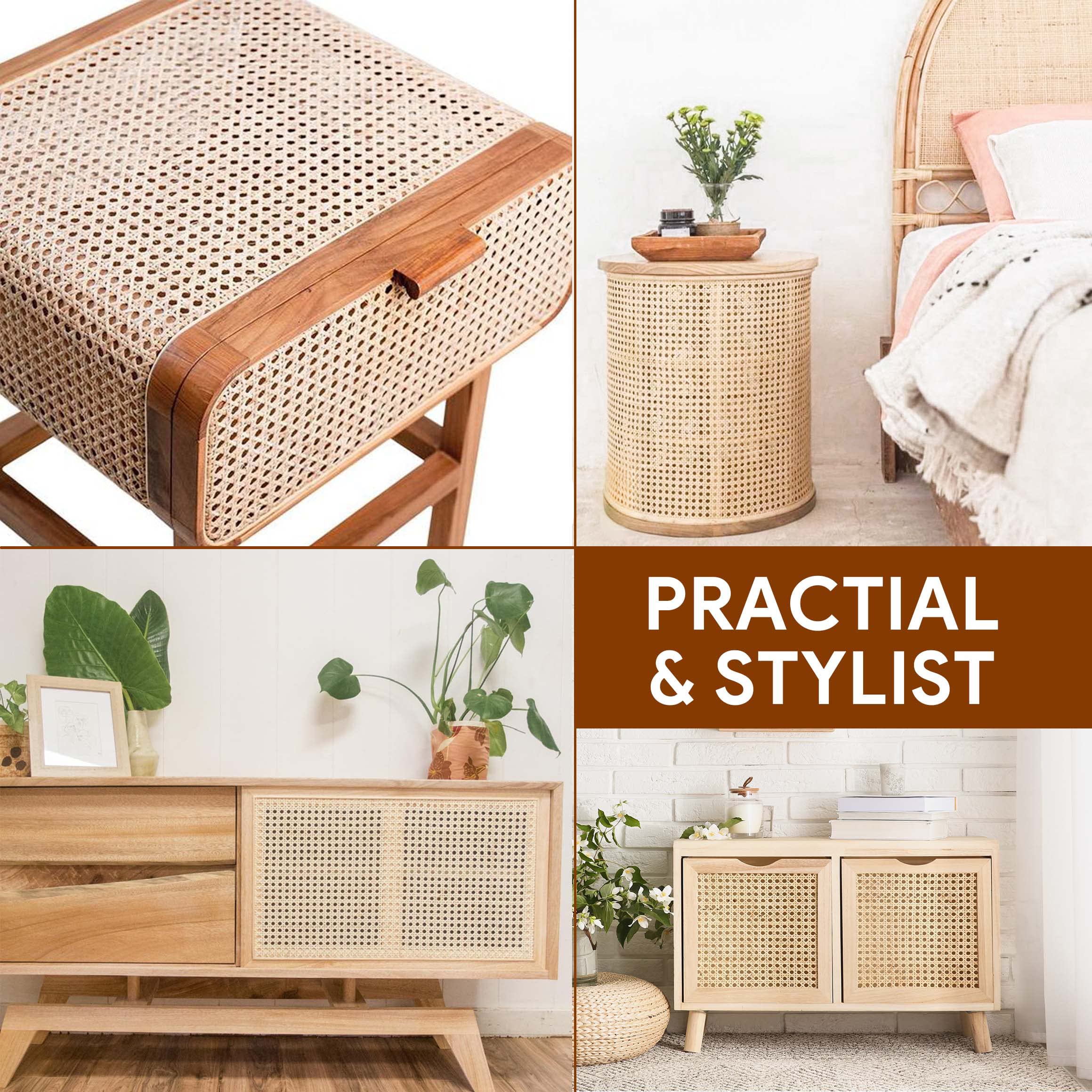 24" Width Rattan Cane Webbing Rattan Cane Webbing Roll 2 Feet Hexagon Weave Mesh 1/2 Inch Pre-Woven Cane Net Open Weave Wicker Cane Webbing Rattan Sheets Natural Material for Cabinet Chair (2 Feet)