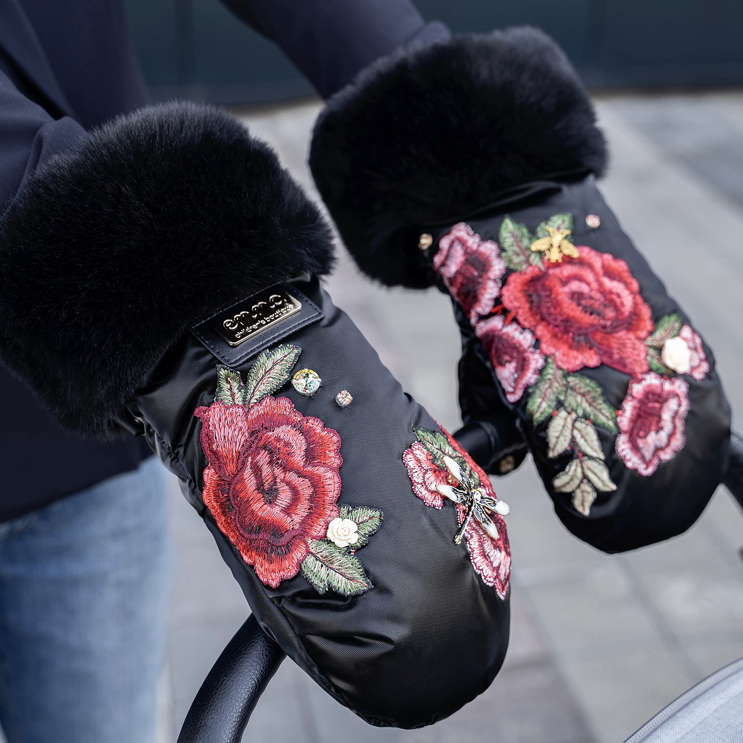 Warm Muff Stroller Gloves, Wind and Watert-Resistant, with Universal Fit, Kids Baby Pram Stroller Accessory, Anti-Freeze Gloves, Best for Freezing Cold Winter Conditions, Spring Blossom