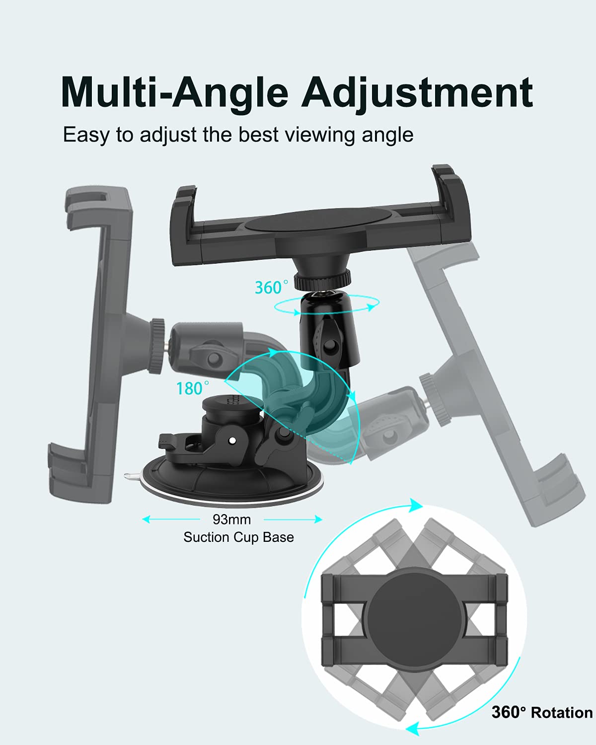 Aozcu Windshield Car Tablet Mount, Window Dashboard Tablet Holder, 95mm Powerful Suction Mount with 1/4'' Screw Tip for iPad Pro 11/ Air/Mini, Galaxy Tabs, More 4-13'' Phone & Tablets, and Camera