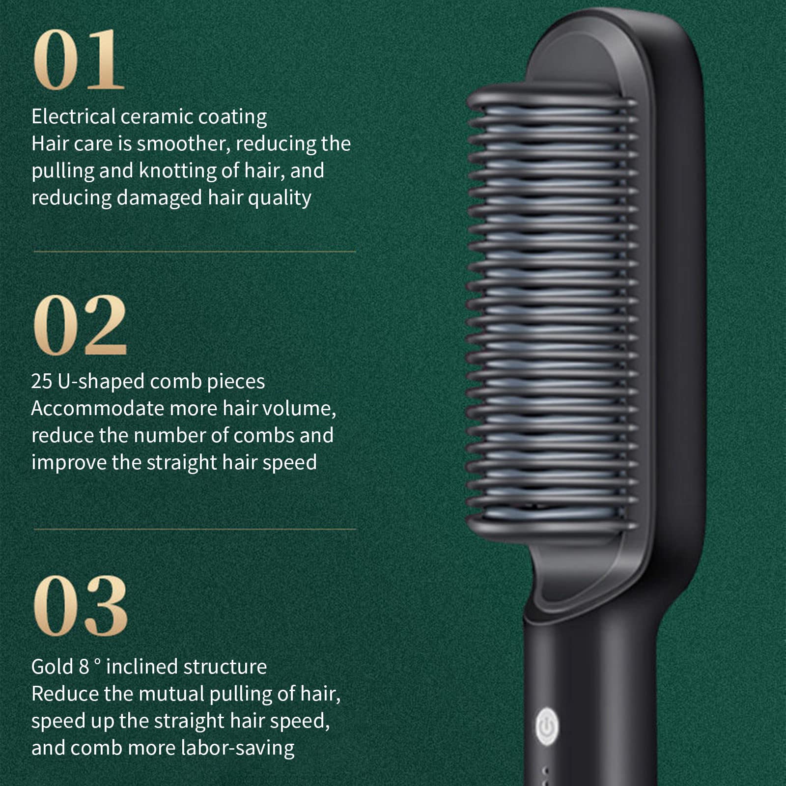2 in 1 Hair Straightener Brush and Curler for Women and Men - Negative Ion Styling Comb with 5 Temperature Settings, 30s Fast Heating, and Beard Straightening Function