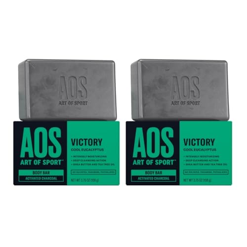 Art of Sport Body Bar Soap (2-Pack) - Victory Scent - Activated Charcoal Soap with Natural Botanicals Tea Tree Oil and Shea Butter - Cool Eucalyptus Fragrance - Shower + Hand Soap - 3.75oz