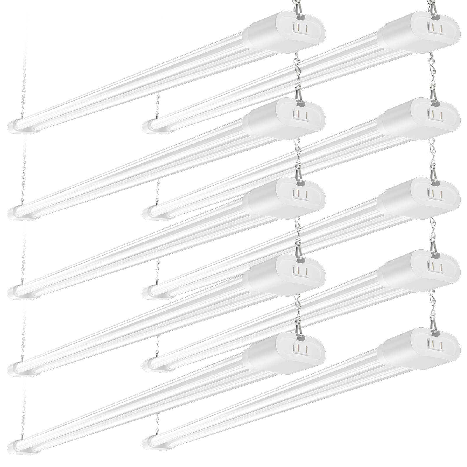 Ensenior 10 Pack Linkable Led Shop Light 4ft for Garage, 4400 High Lumens, 36W Equivalent 280W, 5000K Daylight, 48 Inch Utility shop led lights, Surface or Hanging Mount Fixtures, White, ETL Certified