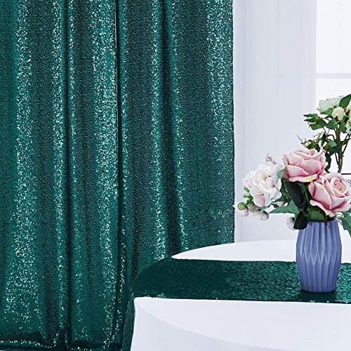 2×8FT-2PCS Hunter Green Sequin Backdrop Curtains Panels, Christmas Green Photography Backdrop Glitter Curtains Fabric Background for Christmas Wedding Party Decor