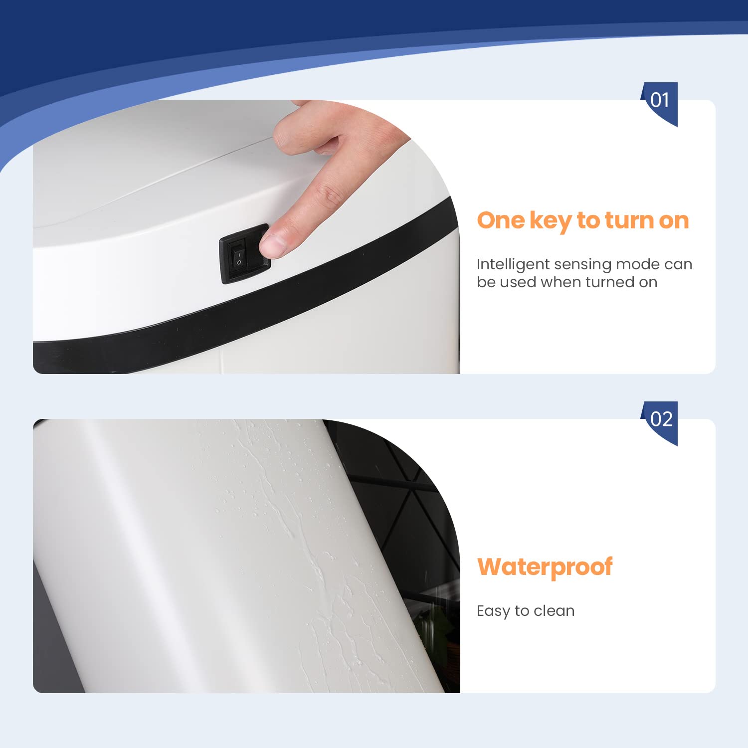 24/7 Shop at Home Freeway 13 Gallon Metal Household Trash Can Motion Sensor Lid for Kitchen, White