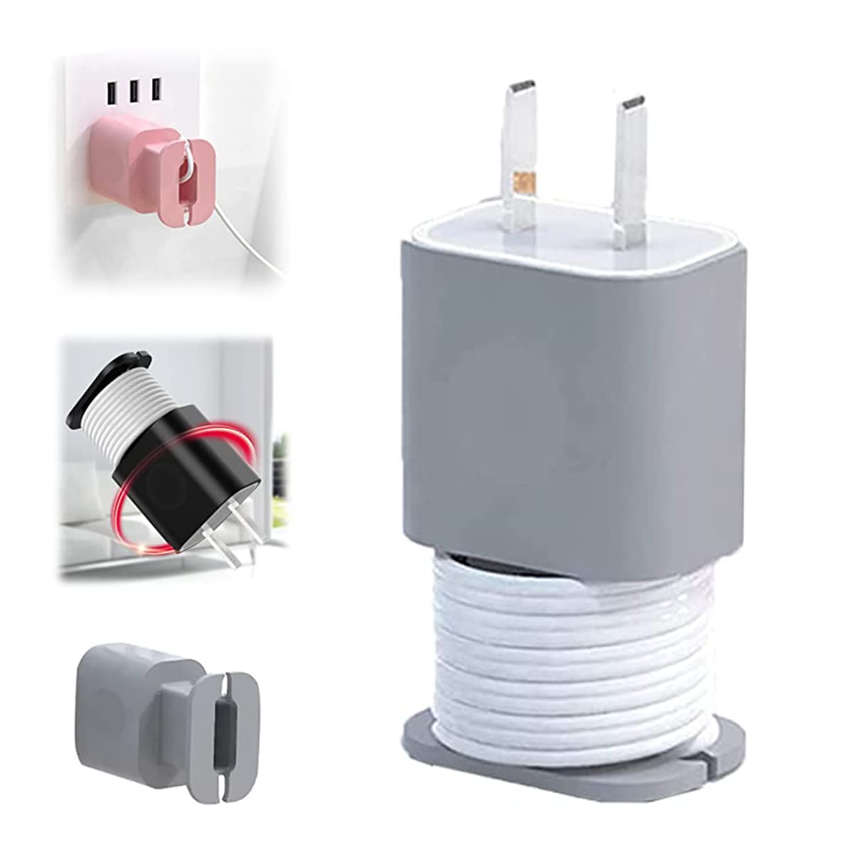 2 in 1 Silicone Charger Protector, 20w/18w Data Cable Winder Anti-Break Protection Cable Storage, Suitable for 11/12 Portable Charger Cable Silicone Protective Case (Gray) (Charger not Included)
