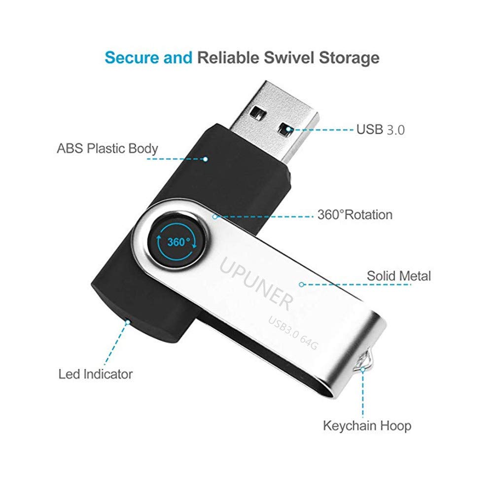 128G/64G/32G USB 3.0 high-Speed Drive (up to 90MB/s), Thumb Flash Memory Stick, Waterproof Memory Stick, Suitable for Cars, Smart TVs, laptops, PCs, etc. (USB3.0 64G)