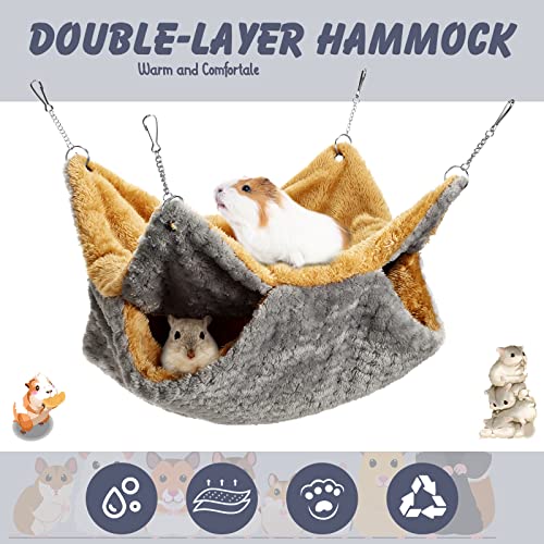 2 Pcs Pet Cage Hammock Soft Plush Bunkbed Hanging Hammock Warm Double Layer Ferret Hammock Small Pet Hammock Accessories for Rat Guinea Pig Sugar Glider Squirrel (Blue, Gray, Soft Style)