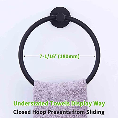 Bathroom Towel Ring Matte Black, Angle Simple Stainless Steel Bath Towel Holder, Wall Mounted Round Towel Hanger, 8-Inch