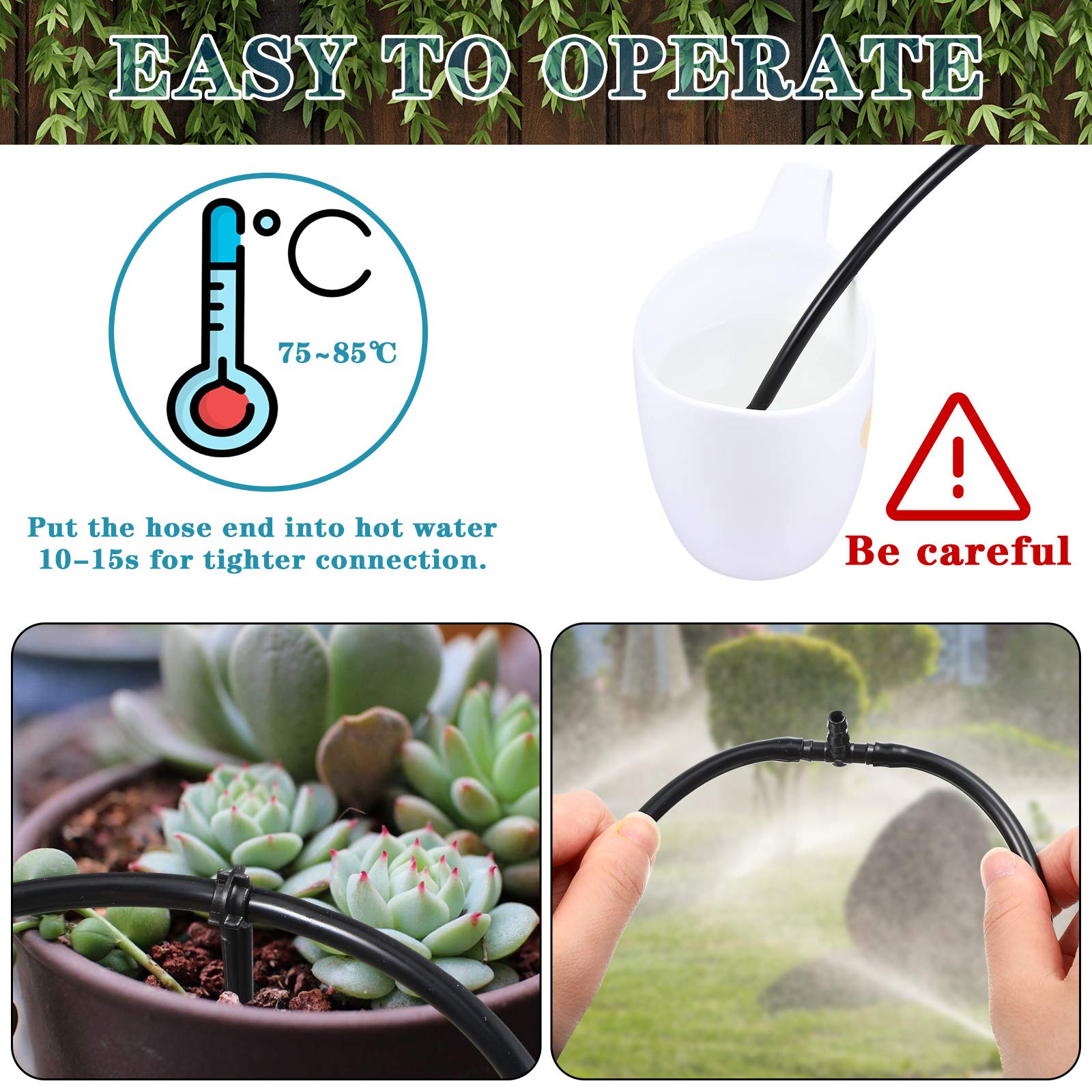 Irrigation Fitting Kit Drip Irrigation Barbed Connector Include 50 Single Barbed Connector 20 Tee 20 Elbow 20 4-Way Coupling and 100 Irrigation Support Stake Hose Holder for 1/4 Inch Tubing 210 Piece