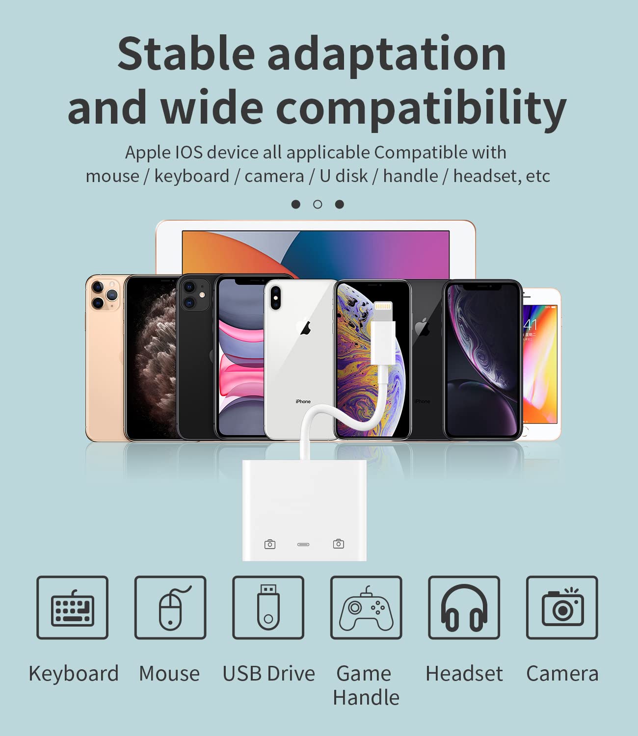 Apple Certified Lightning Male to USB Female Adapter OTG and Charger Cable for iPhone 11 12 Mini max pro xs xr x se 7 8plus Ipad air A Camera Memory Stick Flash Drive Cord Converter Charging Splitter