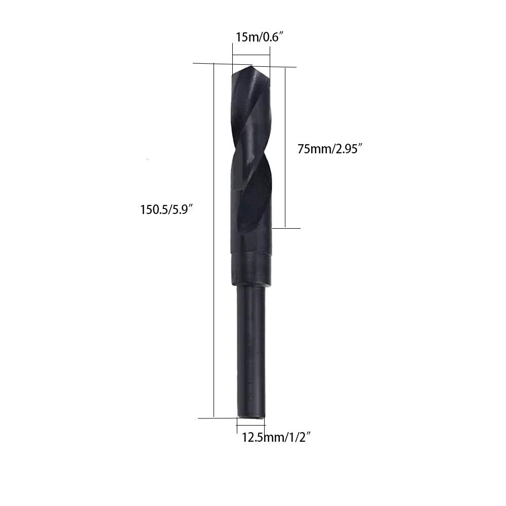 Benliu Twist Drill Shank Drill Bit 15mm High Speed Steel HSS 9341 Black Oxide with 1/2 Inch Straight Shank 1Pcs