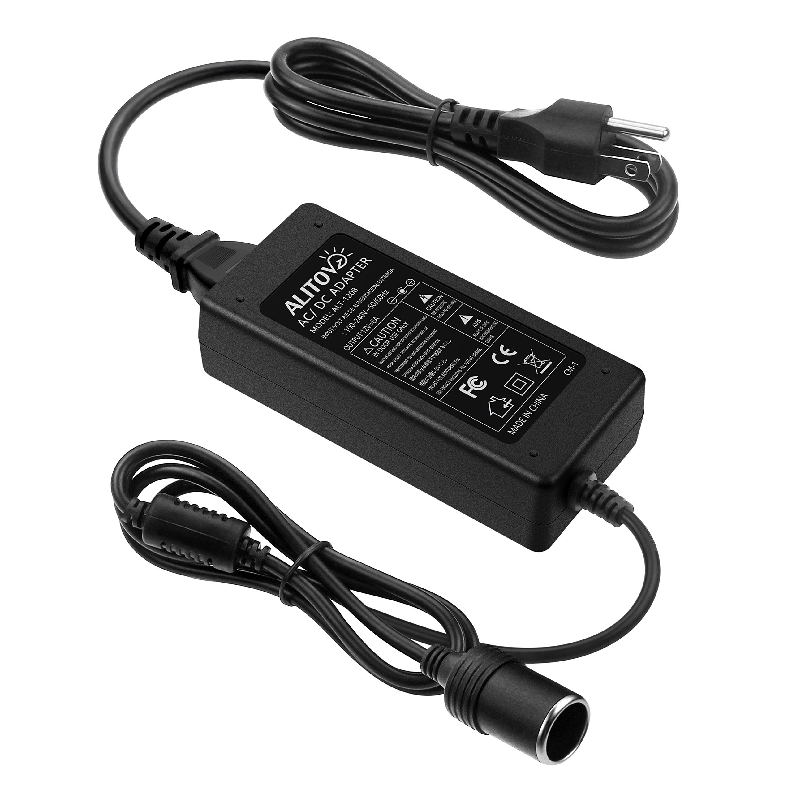 ALITOVE AC to DC Converter 12V 8A 96W, 100V-240V to 12V Power Supply Adapter Car Cigarette Lighter Socket, AC/DC Transformer for Portable Cooler Warmer, Massage Coushion,Other Car Devices Under 96W