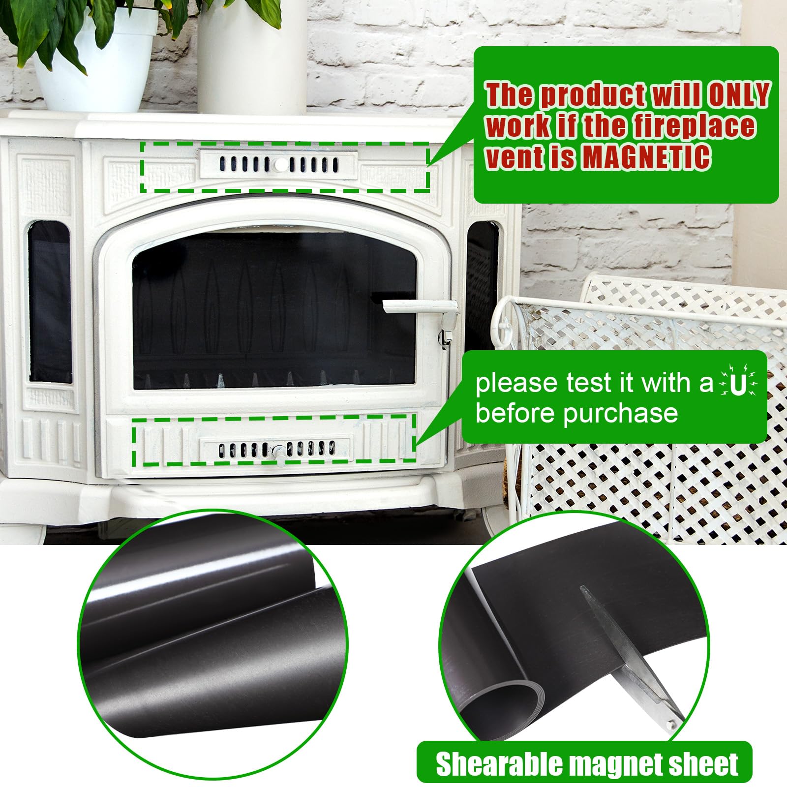 4 Pieces Magnetic Fireplace Draft Blocker Fireplace Vent Cover Blocker for Heat Loss Indoor Magnetic Draft Stopper for Inside Iron Frame Screen(36 x 4 Inch)