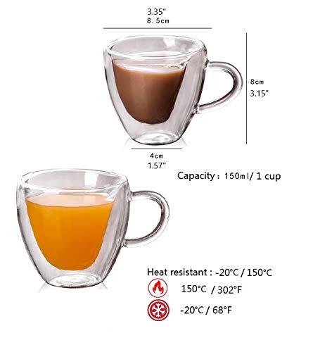 Heart Shaped Espresso Cups Set Of 2-Double Wall Glass Coffee Cup Insulated Mugs With Closed Handle-Heat Resistant Glass Espresso Drinkware - Perfect To Keep Your Espresso Hot