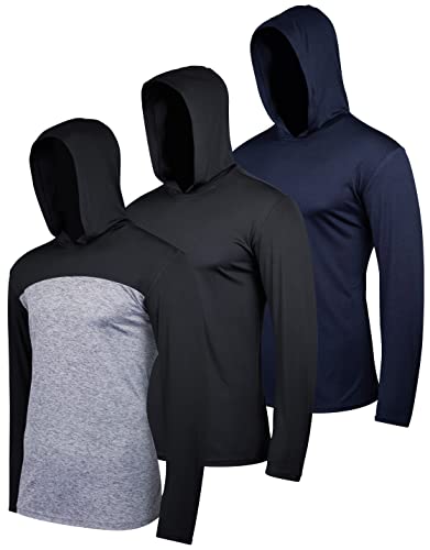 3 Pack: Menâs Quick Dry Fit Moisture Wicking Long Sleeve Active Athletic Hoodie Performance Hooded T Shirt Workout Running Fitness Gym Sports Casual Sweatshirt UPF 50 Outdoor Hiking-Set 1, X-Large