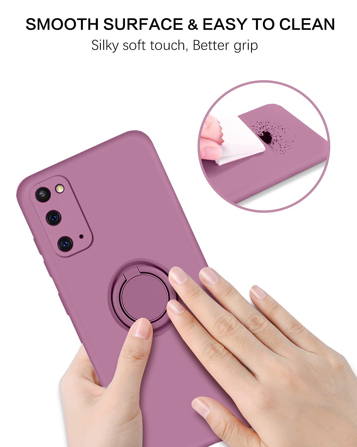 BENTOBEN for Galaxy S20 Case, Phone Case Samsung S20 5G 2020,Slim Silicone Ring Holder Kickstand Support Car Mount Soft Rubber Hybrid Hard Protection Shockproof Bumper Girl Women Cover, Deep Purple
