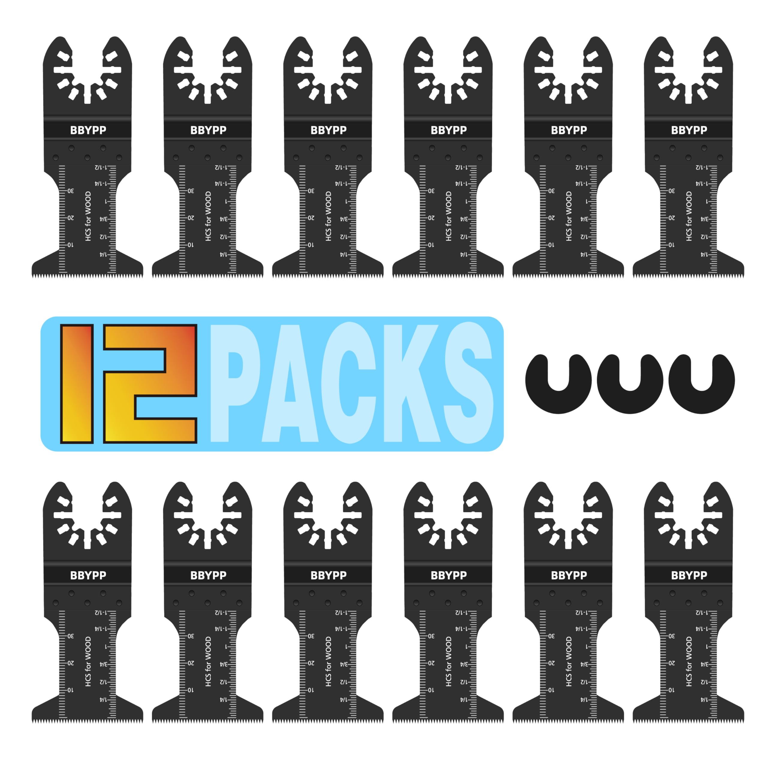 12pcs Oscillating Saw Blades, 1-3/4 Inch Professional Universal Multitool Blades for Wood Plastic Soft Metal, Quick Release Durable Oscillating Wood Saw Blades Fit Most Models