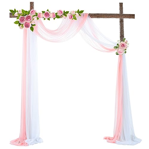 2 Panels Wedding Arch Drapes 2x10ft, Wrinkle Free Sheer Backdrop Curtain, Soft Sheer Voile Scarf Draping Panels Easy to Clean, for Wedding Archway Ceremony Valance Decoration