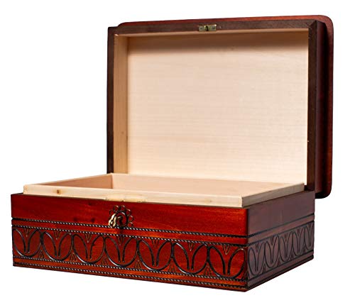 Artisan Owl Polish Heritage Handmade Extra-Large Elegant Slightly Rounded 10 1/2" Wooden Box with Lock and Key for Keepsakes, Love Letters, Jewelry, and Specialty Items