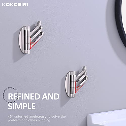 KOKOSIRI Swivel Hooks Solid Metal Foldable Towel Hooks with Multi Three Rotating Arms Swing Arm Triple Robe Hook Hanger, Wall Mounted, Brushed Nickel, B1009BR-P2