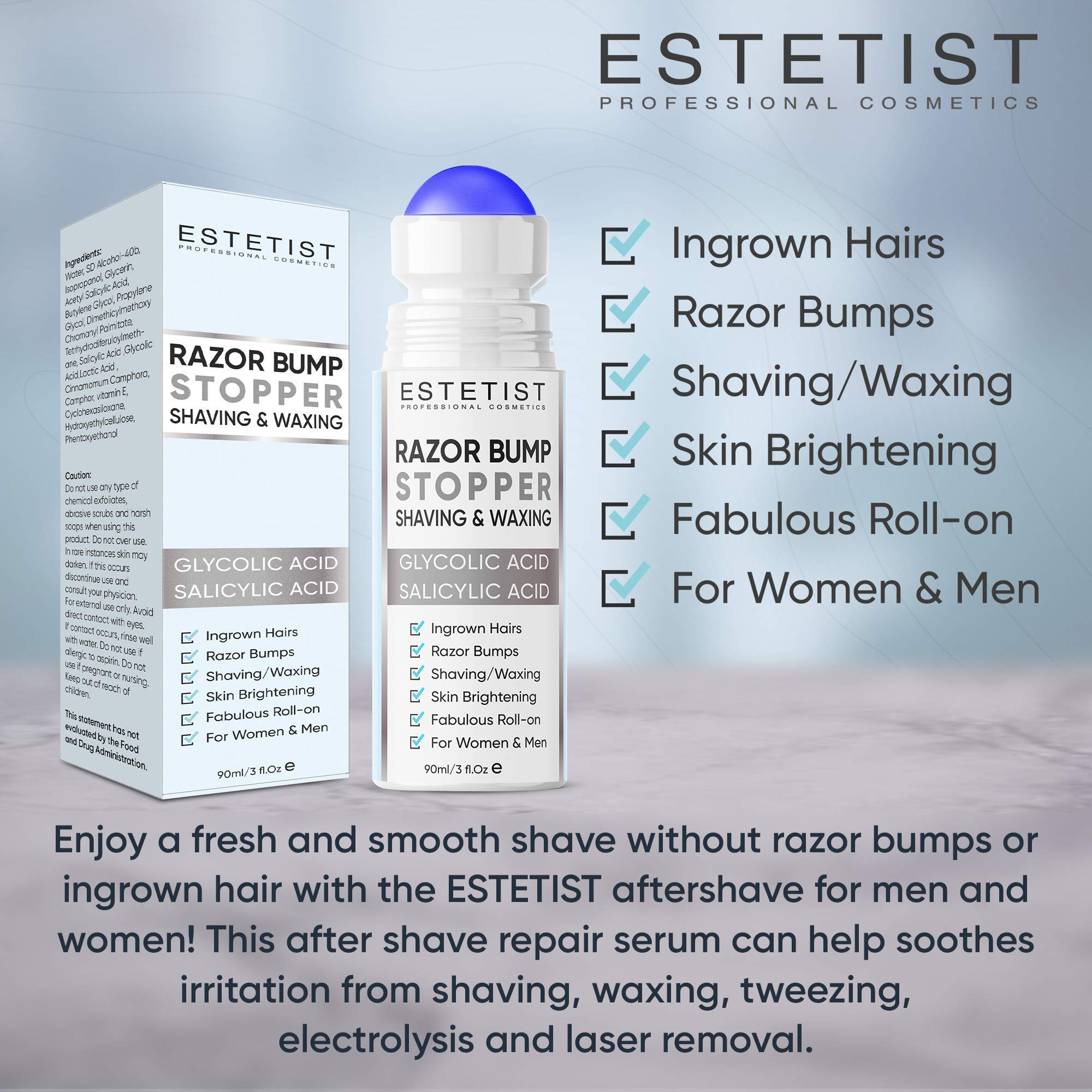 Razor Bump Stopper After Shave Solution for Ingrown Hair and Face Moisturizer 2,5% Organic Retinol Cream for Day & Night with Hyaluronic Acid