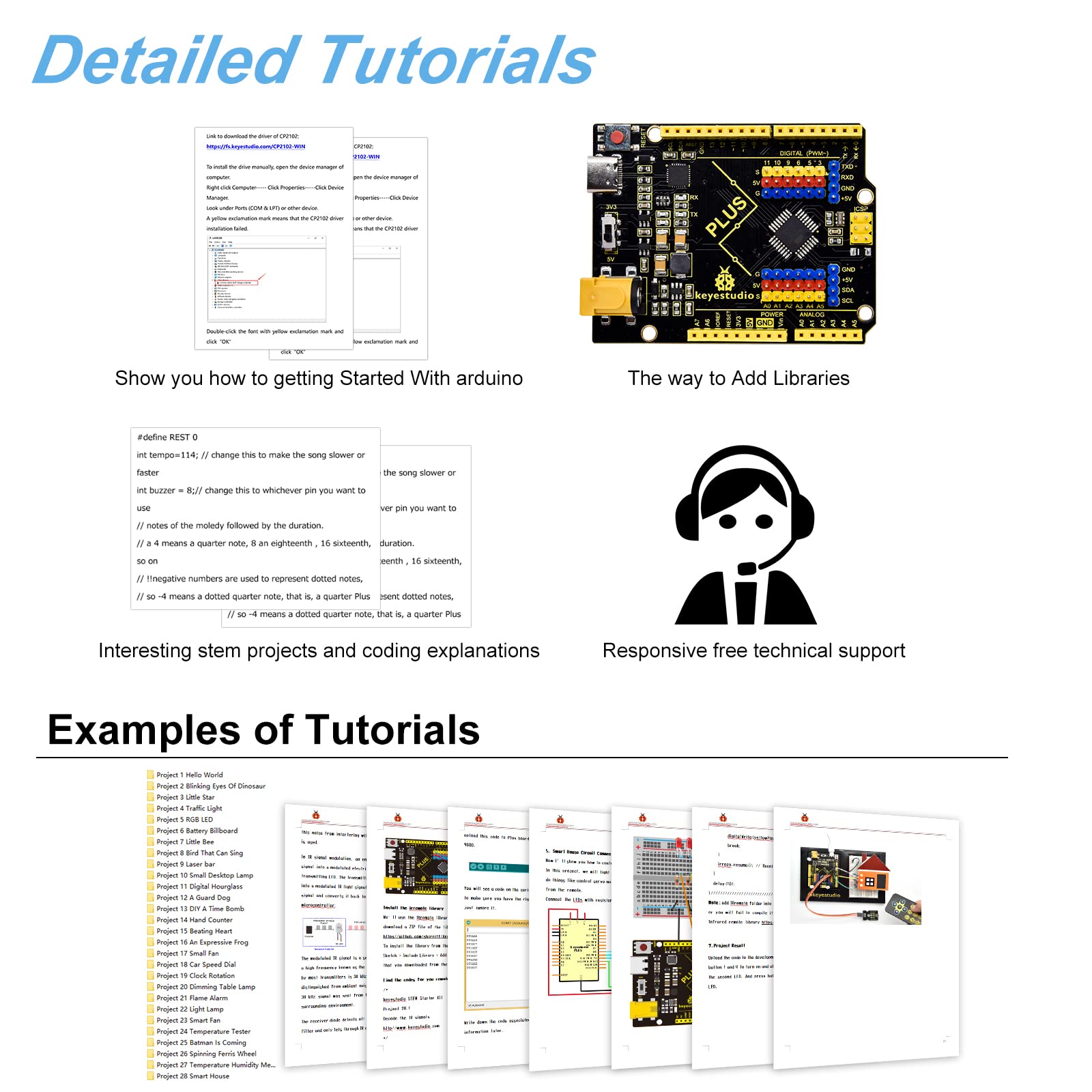 KEYESTUDIO Starter Kit for Arduino with Plus Controller Board,28 Programming Projects Tutorial,Compatible with Arduino IDE,DIY Electronics Kit for Beginners Kids Adults