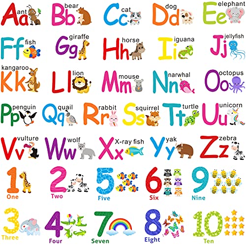 Alphabet Wall Stickers Kids Toddler Decors Animal ABC Stickers Removable Letters Number Decals Girls Boys Nursery Bedroom Living Room