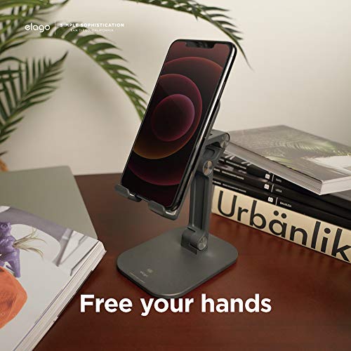 elago M5 Adjustable Phone Stand β Cell Phone Holder for Desk Compatible with iPhone 12 (5.7, 6.1, 6.7) and Compatible with All iPhone Models, All Smartphones (Black)