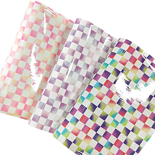 6 Pcs 8x12 inch Printed Faux Leather Sheets, Colorful Plaid Pattern Synthetic Crafts Fabric for Hair Bows Earrings Making Crafts Projects (Mirror)