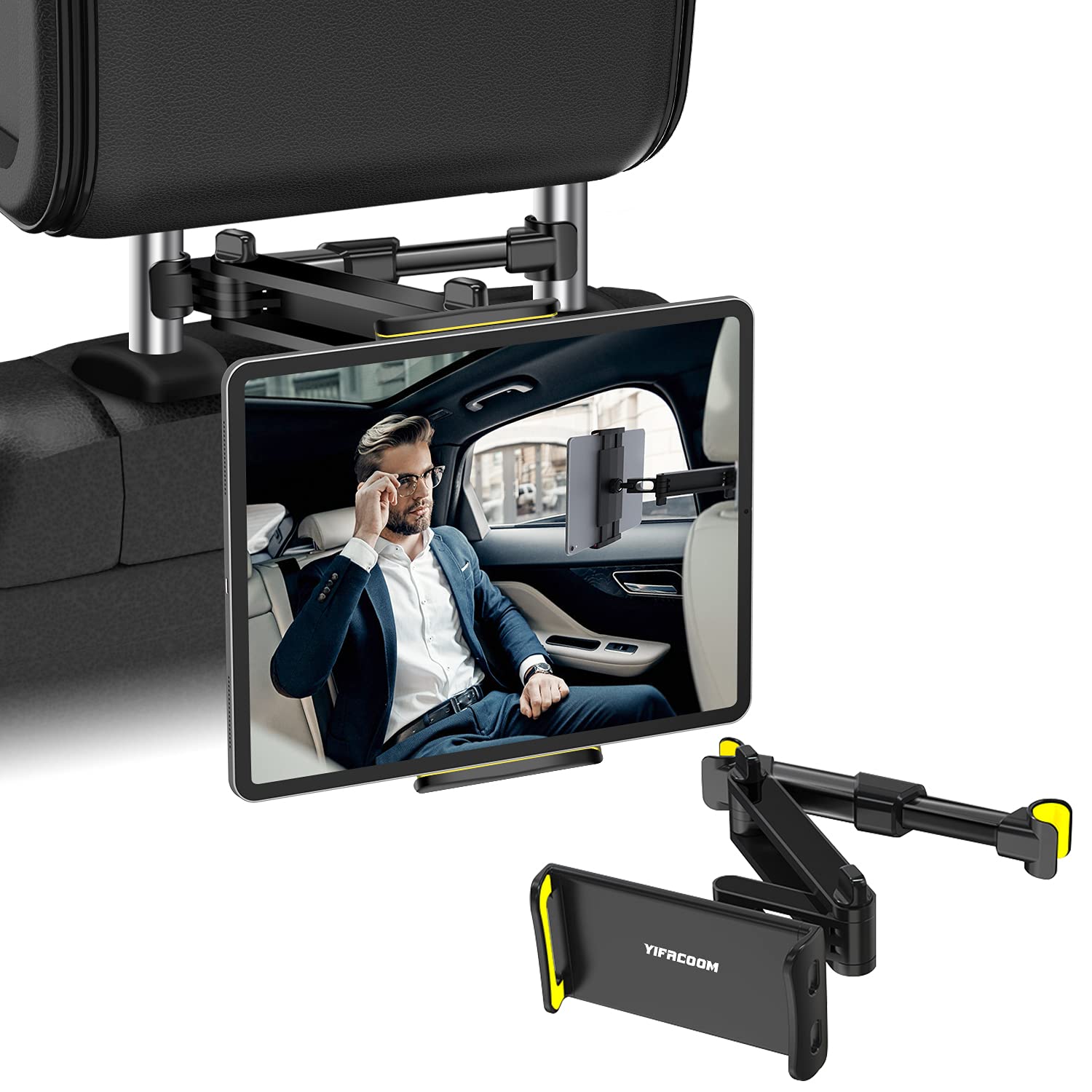 Yifacoom Tablet Holder for Car, Universal Headrest Tablet Mount, 360° Rotating iPad Tablet Car Mount for Back Seat Fits 4-12.9" iPad Pro 12.9/11/10.5/9.7, iPad Air Mini,Samsung Tab, Switch, Fire HD