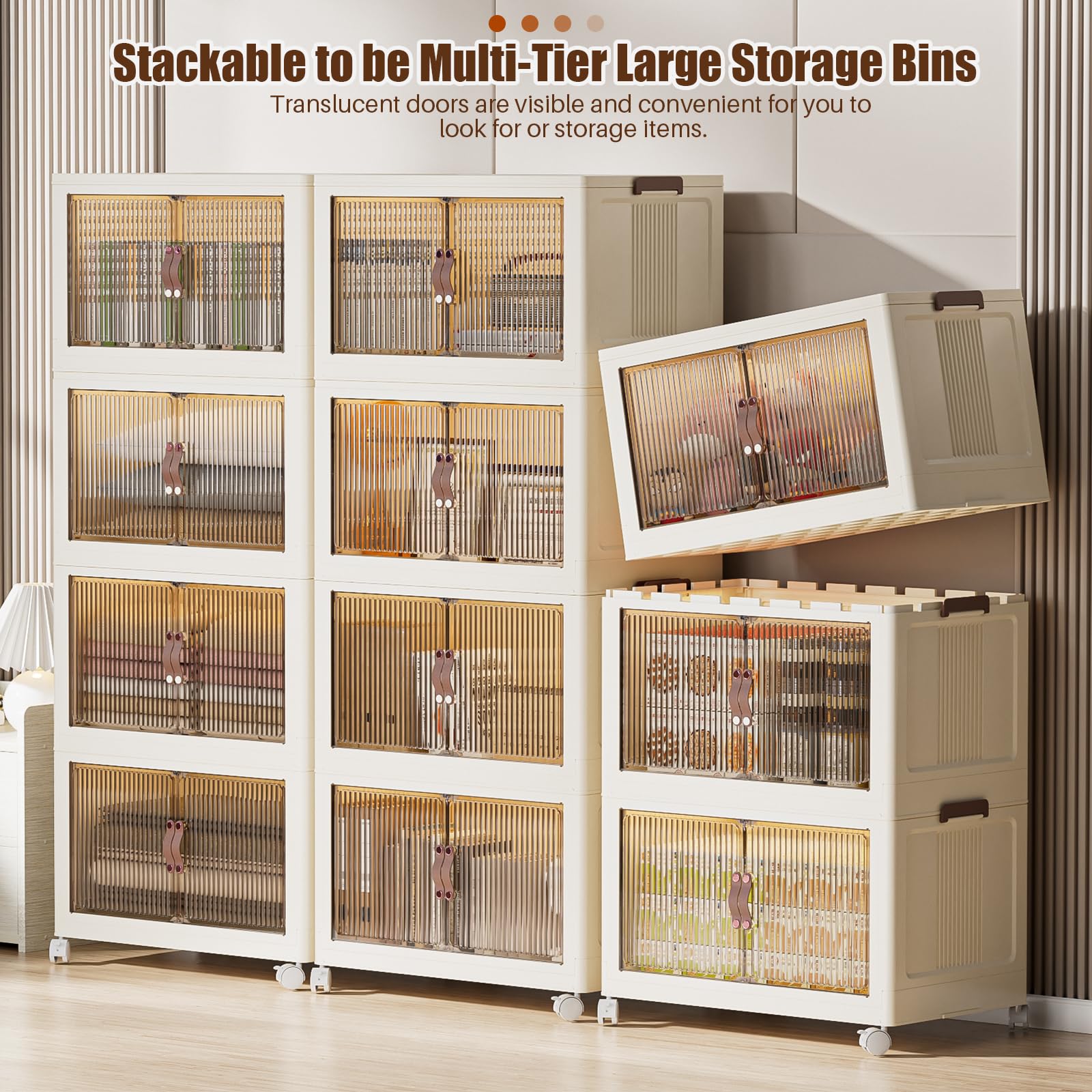 102 Qt Large Storage Bin with Lid 【Double-Opening Doors】Plastic Storage Organizer for Living Room Bedroom & Toy Room, Foldable Stackable Toy Storage Box, Containers for House Organizing, 1 Pack