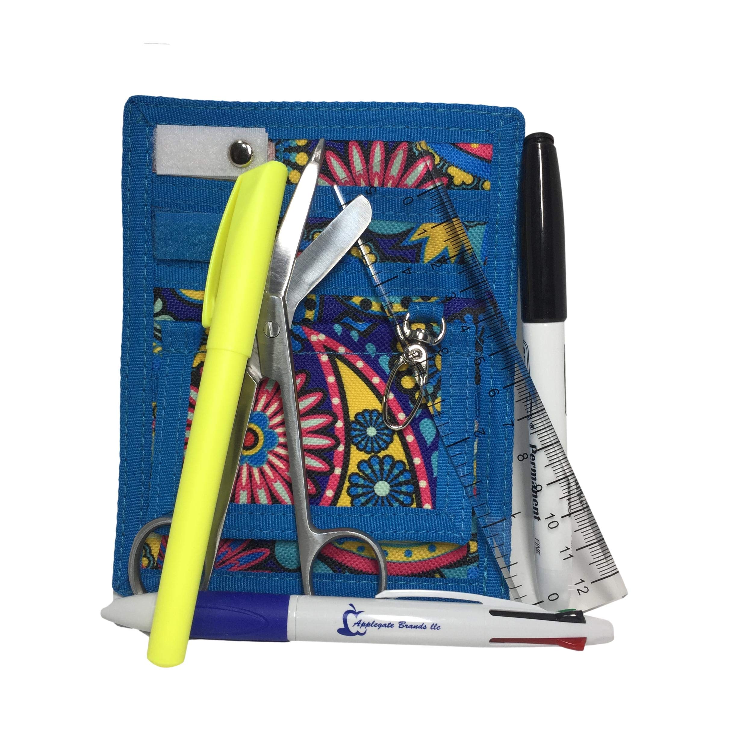 Applegate Brands llc Blue Paisley 6 Piece Protective Scrubs Lab Coat Pocket Organizer Kit