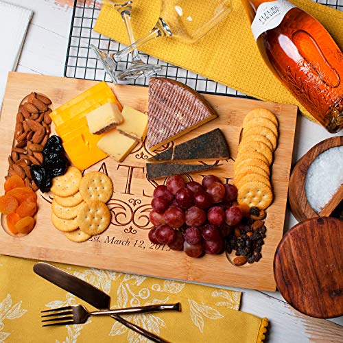 Elegant Wedding Gift, Personalized Charcuterie Board w/ 12 Elegant Design, House Warming Presents for New Home, Bamboo Cheese Board, Gift for Women, Custom Engraved Cutting Board, Wine Lovers