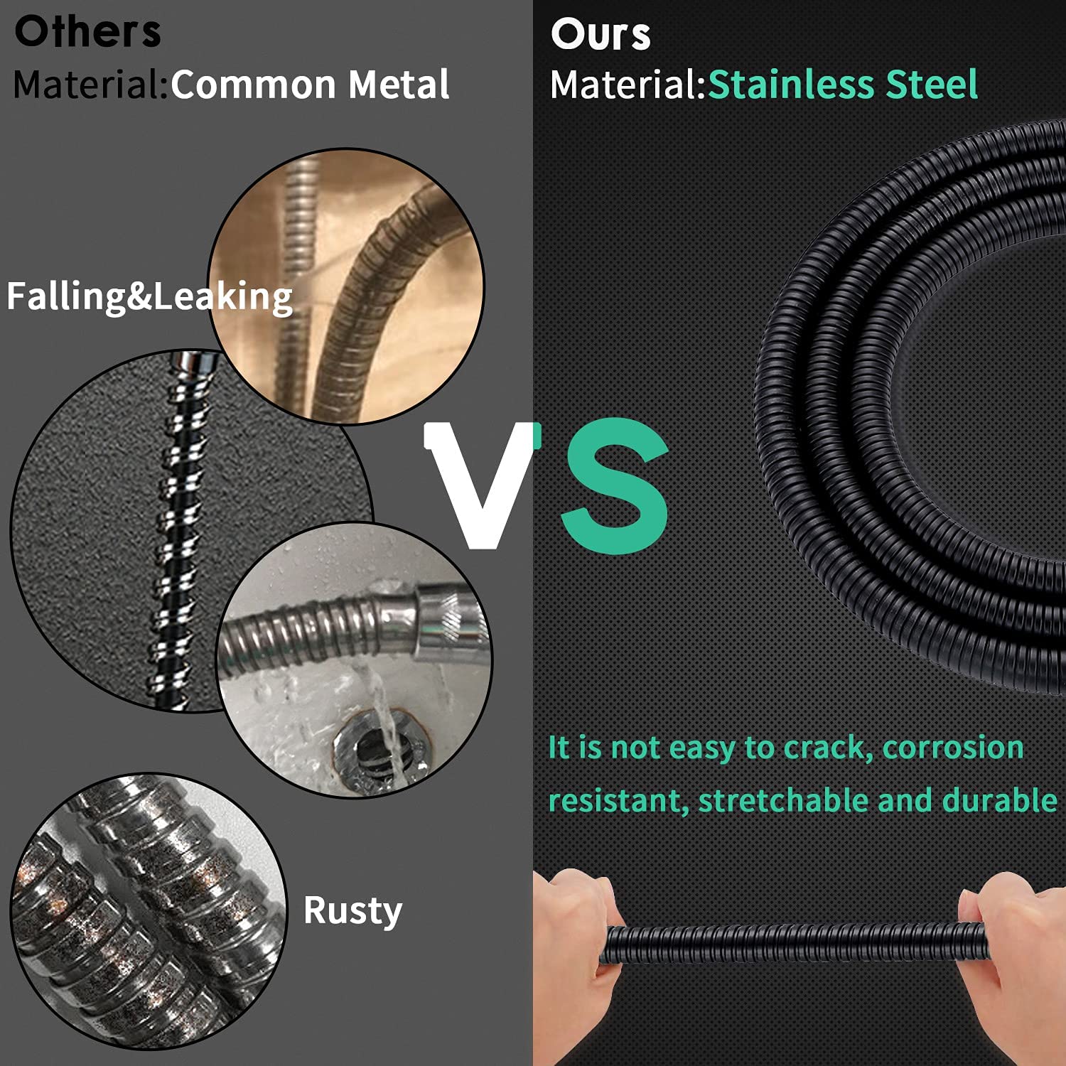 100% Metal Hand Held Shower Head with 70'' Hose and Holder | Made with Stainless Steel and Brass | High Pressure Handheld Showerhead, Adjustable Bracket,Extra Long Flexible Hose (Matte Black)