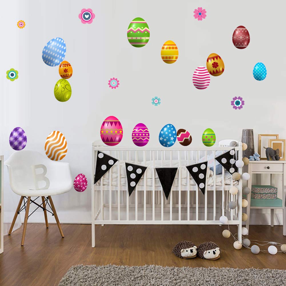 IARTTOP Adorable Easter Eggs DIY Wall Decal, Colorful Flower Sticker for Kids Room Nursery Classroom Wall Art Decor (30pcs)