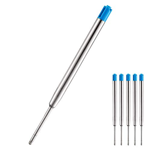 HeTaoCat Blue Ink Refill Pack of 5, Replaceable Ballpoint Pen Refills, Medium Point Metal Refil (Blue)