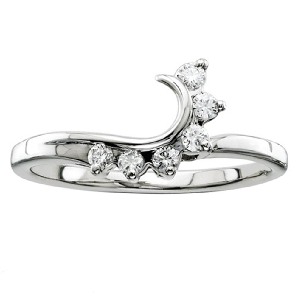 14k White Gold Plated Simulated Diamonds Station Solitaire Swirl Wrap Ring Guard Enhancer 1/6 ct 8
