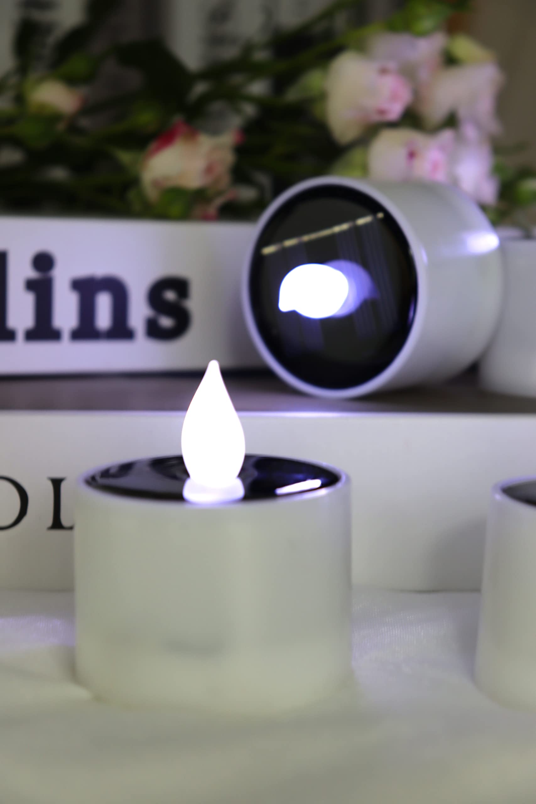 6pcs Solar Window Candles Outdoor Waterproof Flameless Flickering Led Tealights Solar Emergency Candles with Sensor Dusk to Dawn for Lantern Garden Camping Party Halloween Christmas Home Decor